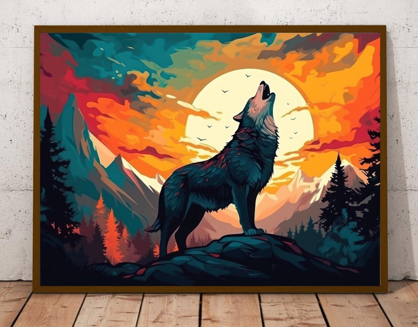 Wolf Digital Art, Howling Wolf Poster, Print Wall Art, Wolf Painting ...