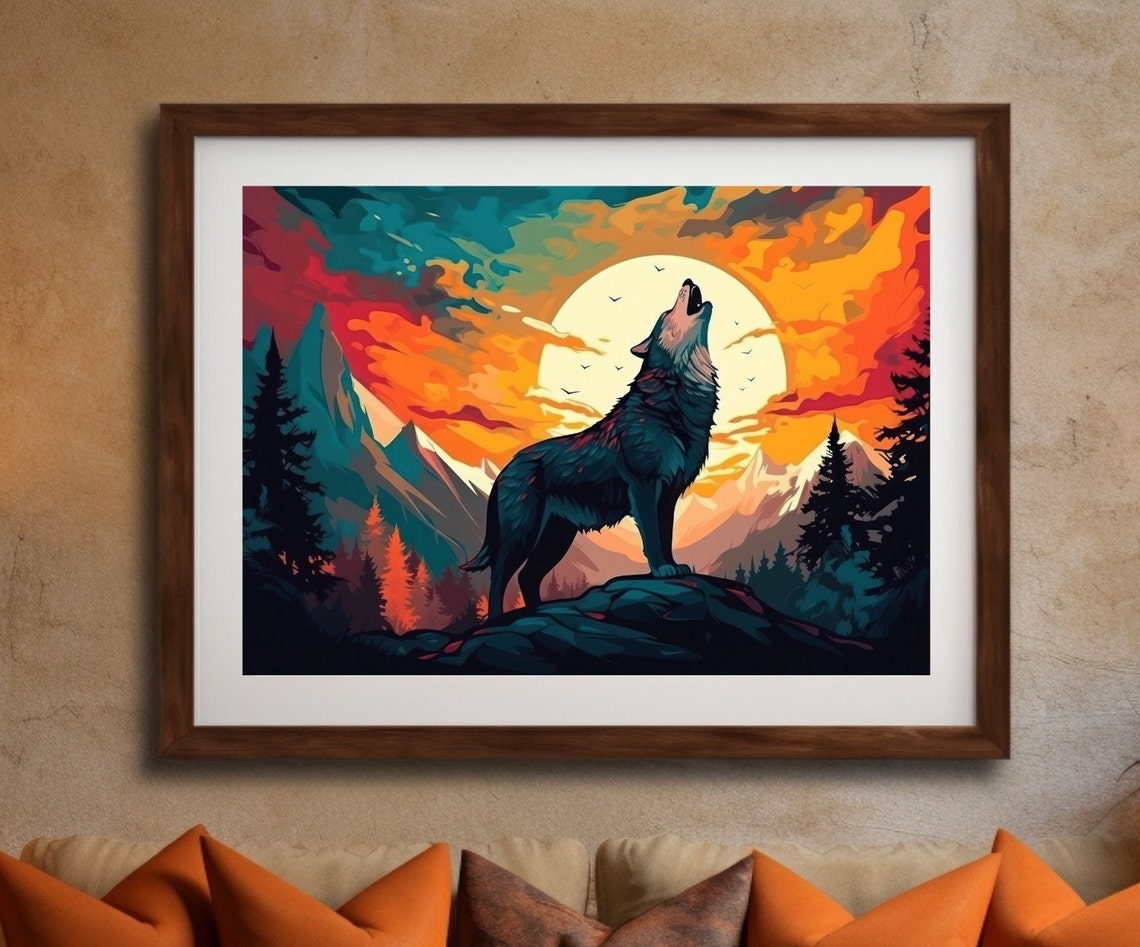 Wolf Digital Art, Howling Wolf Poster, Print Wall Art, Wolf Painting ...