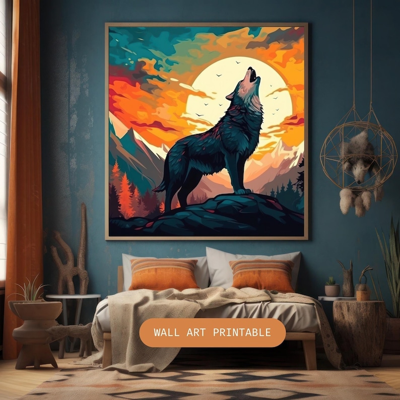Wolf Digital Art, Howling Wolf Poster, Print Wall Art, Wolf Painting ...