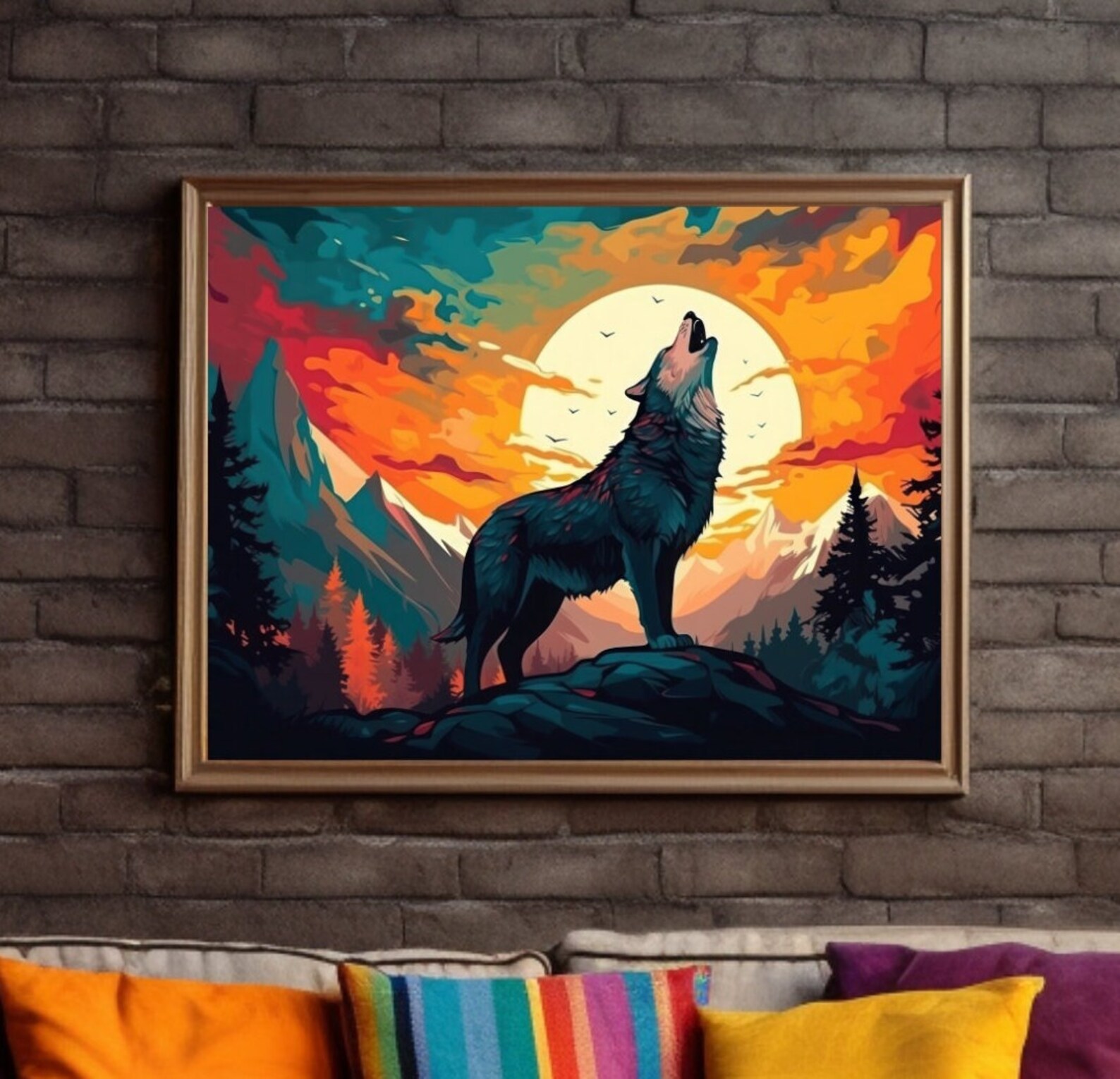 Wolf Digital Art, Howling Wolf Poster, Print Wall Art, Wolf Painting ...