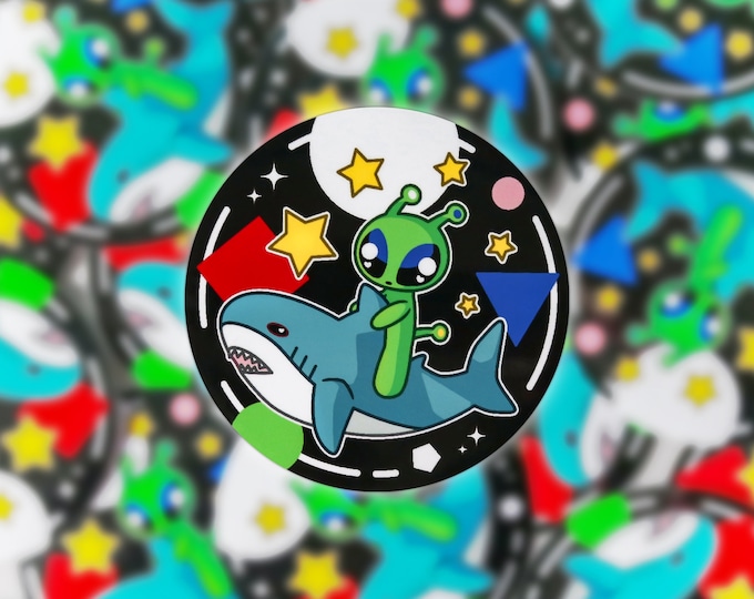 Ikea Alien & Shark Circle Vinyl Sticker - Etsy