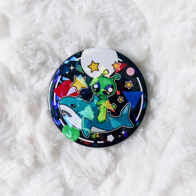 Holographic Alien & Shark 58mm Pins / Badges / Buttons - Etsy Canada