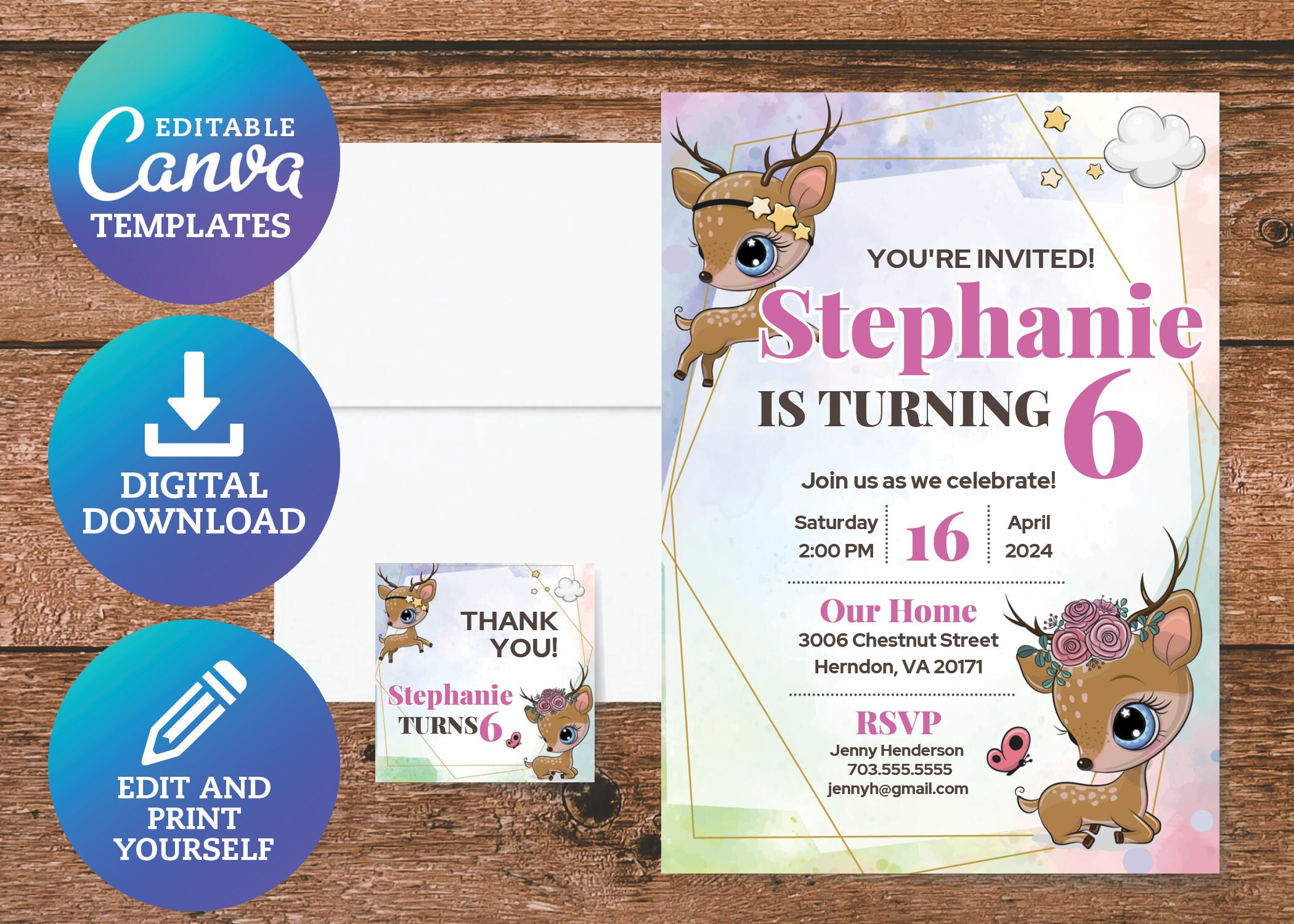 Invitación de cumpleaños de reno 5x7 & Favor Tag 2x2 Digital - Etsy México