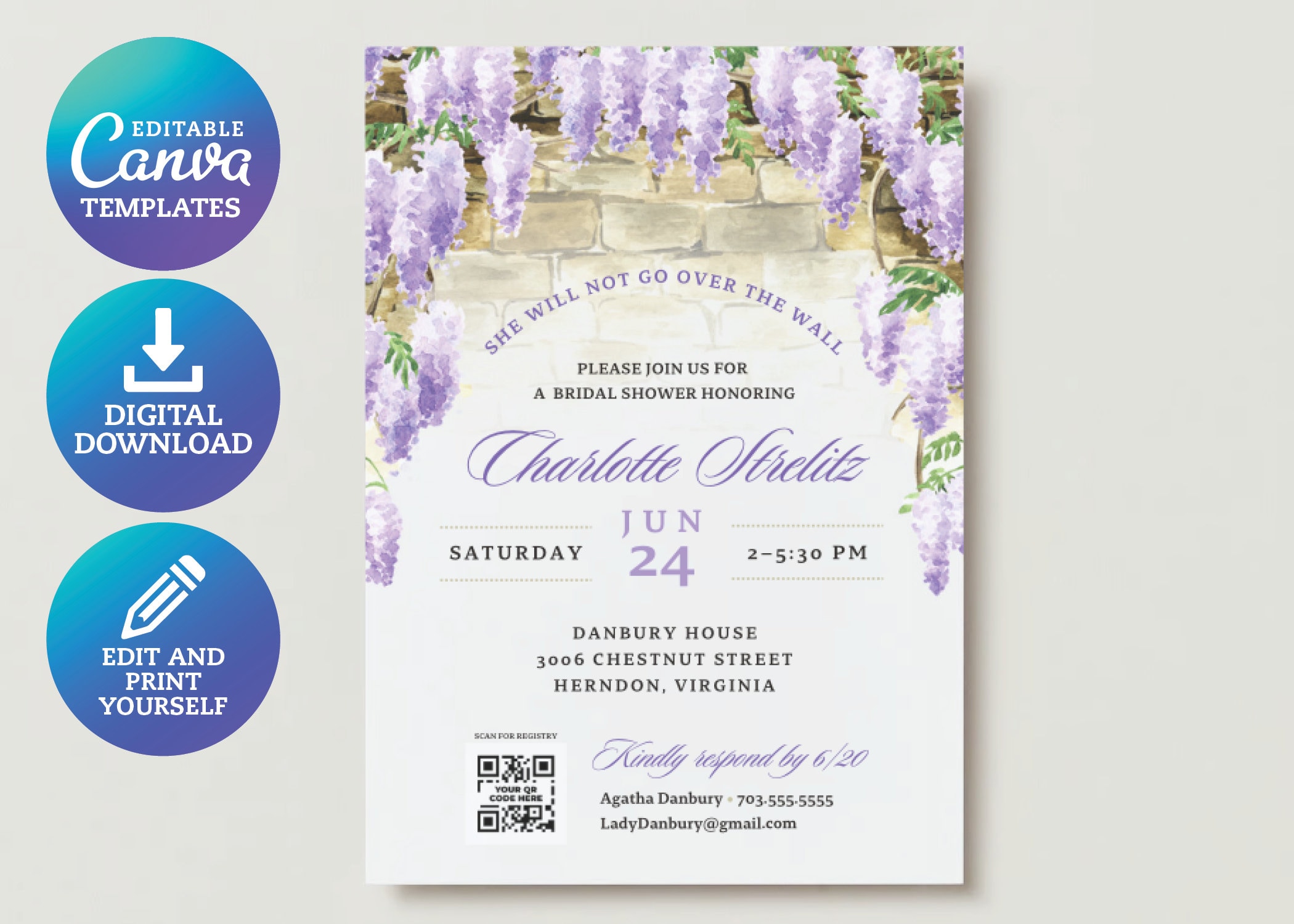 Queen Charlotte Wisteria Wall Bridal Shower Invitation 5x7 & - Etsy