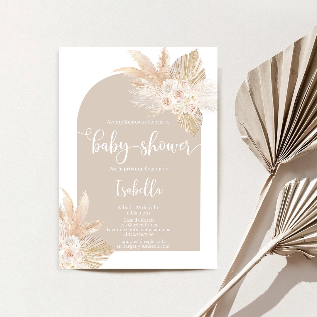 Boho Baby Shower Invitation in Spanish: Pampas Grass (digital Download ...