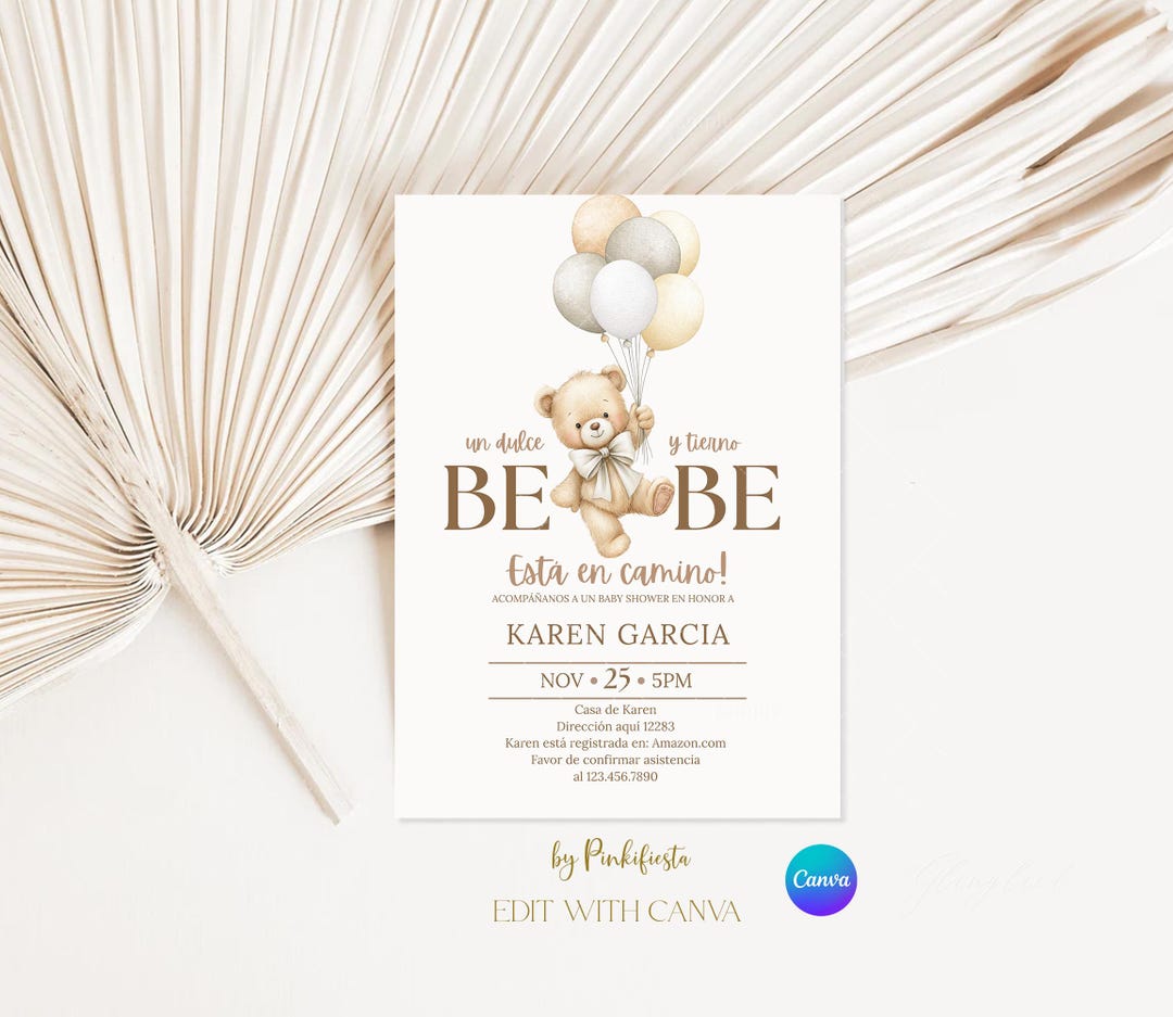 Teddy Bear Neutral Baby Shower Invitation in Spanish: Editable Canva ...