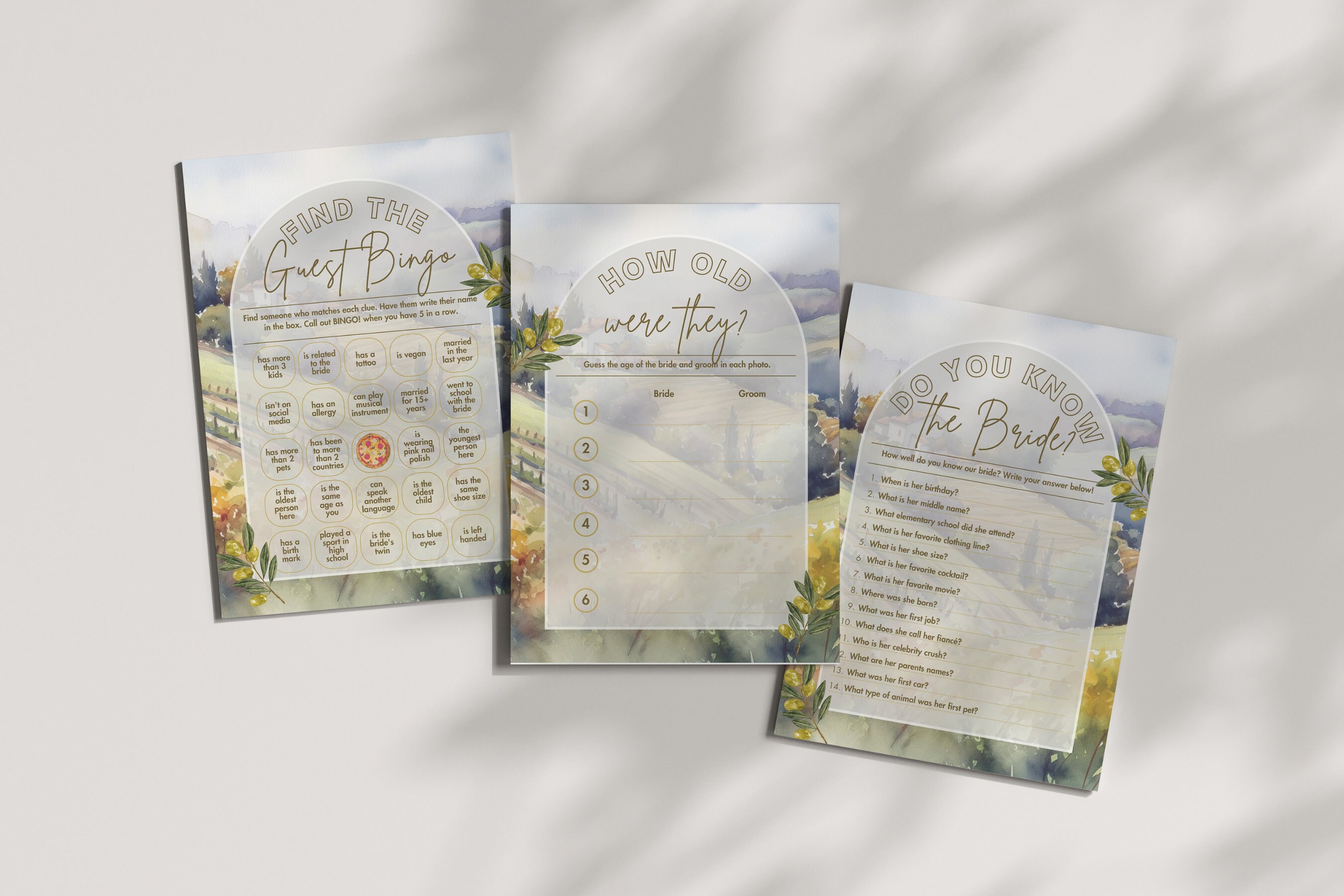 6 Italy Bachelorette Games L Printable Italian Vineyard Theme Bach ...