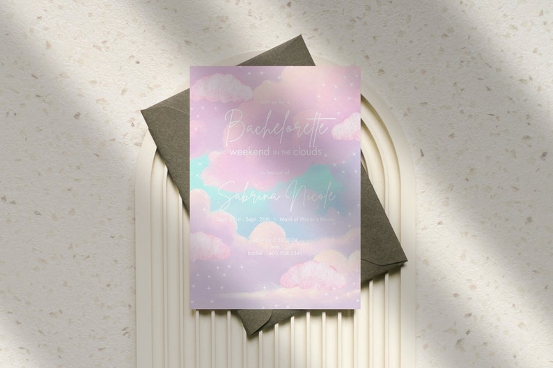 Clouds Bachelorette Invitation & Itinerary L Printable on Cloud Nine ...