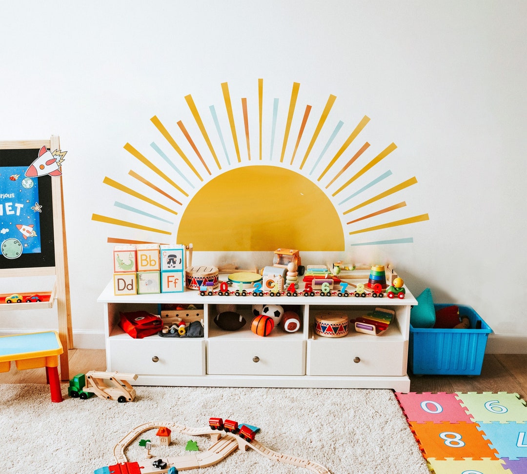 Yellow Half Sun Colorful Wall Decal, Sunshine Wall Decal, Nursery Wall ...