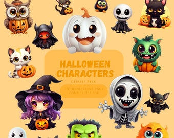 Halloween Characters Clip Art, Friendly Halloween Characters, Cute ...