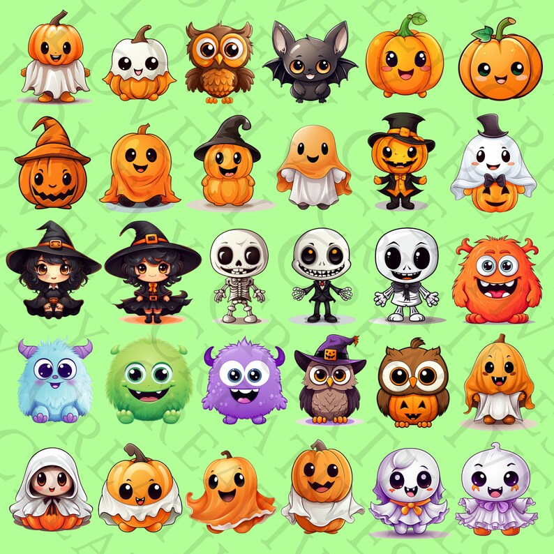 Halloween Characters Clip Art, Friendly Halloween Characters, Cute ...