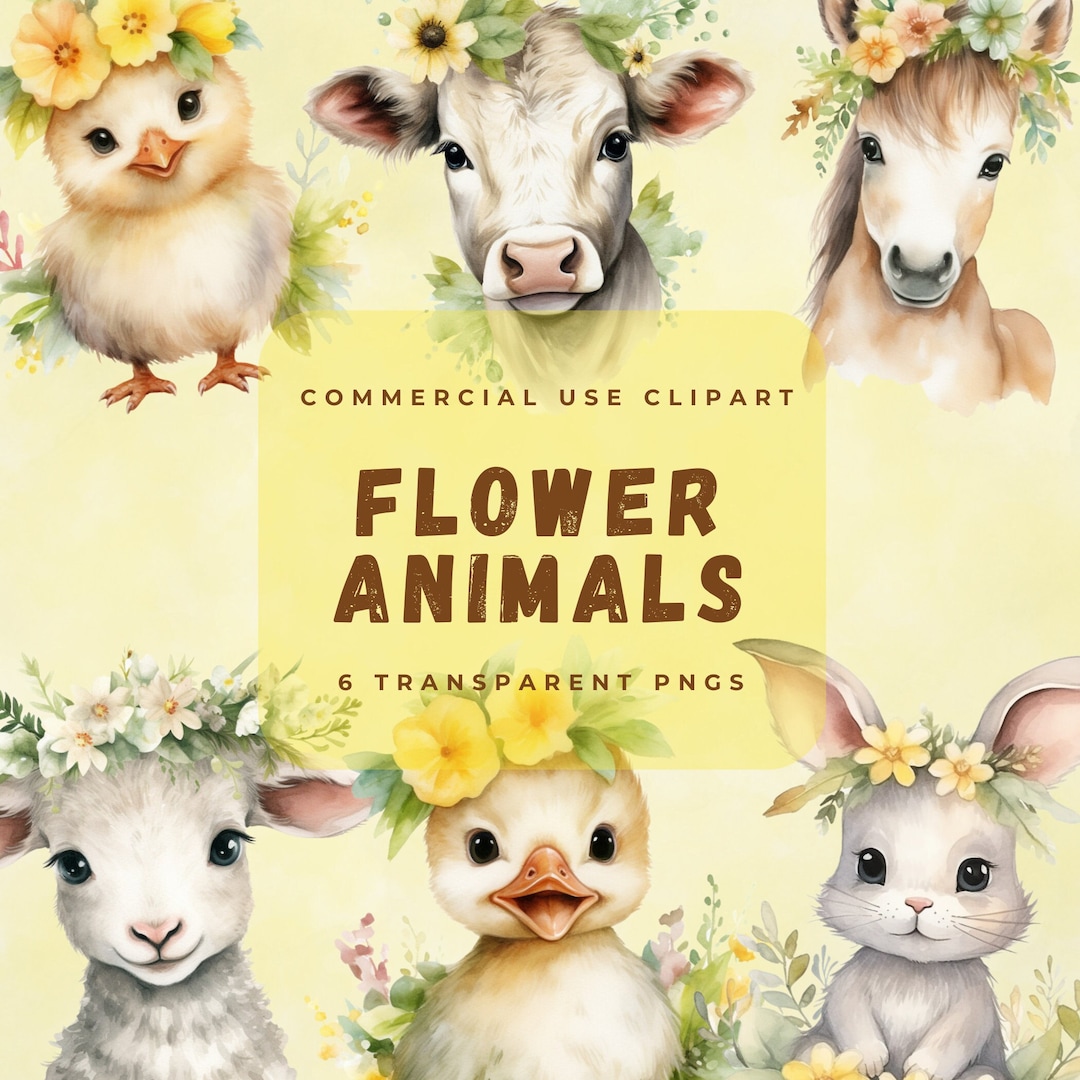 Flower Animals Clipart Watercolor, Spring Clipart, Commercial Use ...