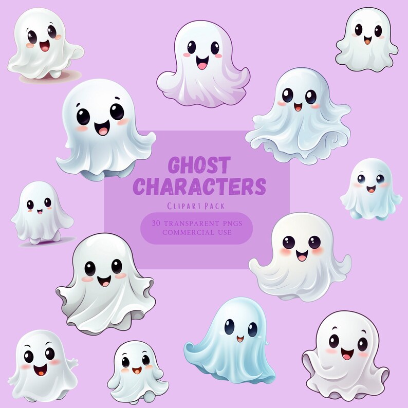 Ghost Characters Clip Art, Cute Ghost Clipart, Ghost Bundle, Halloween ...