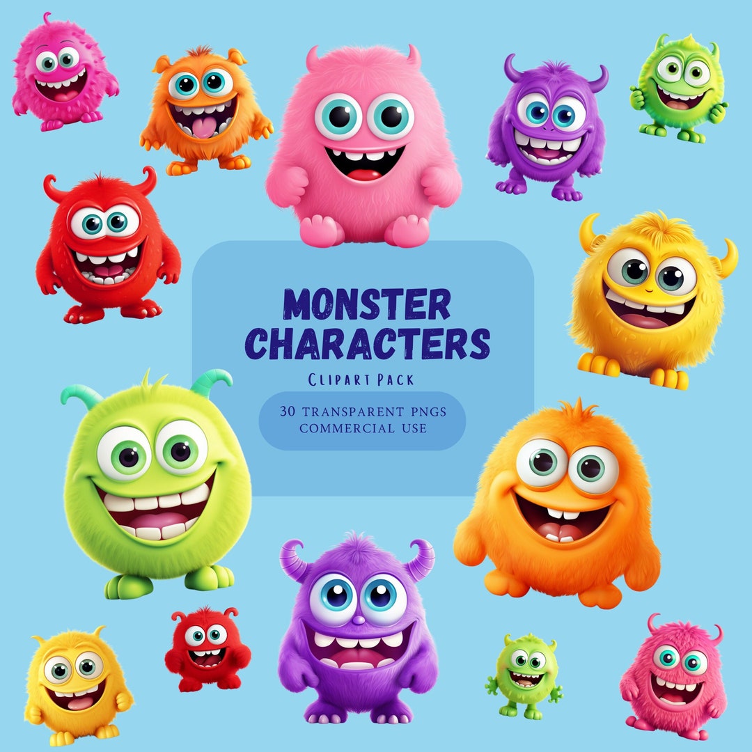 Monster Characters Clip Art, Cartoon Monsters, Cute Halloween Clipart ...