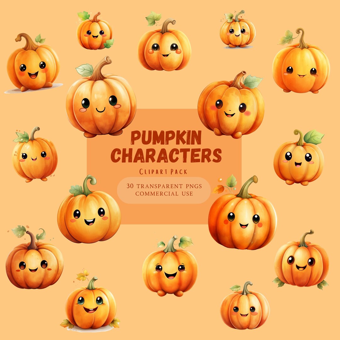 Pumpkin Characters Clip Art, Pumpkin Clipart, Watercolor Fall Decor ...