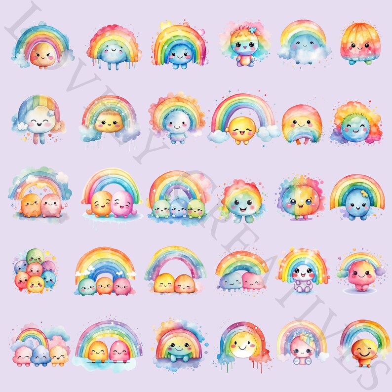 Rainbow Characters Clip Art, Watercolor Rainbow, Rainbow PNG, Baby ...