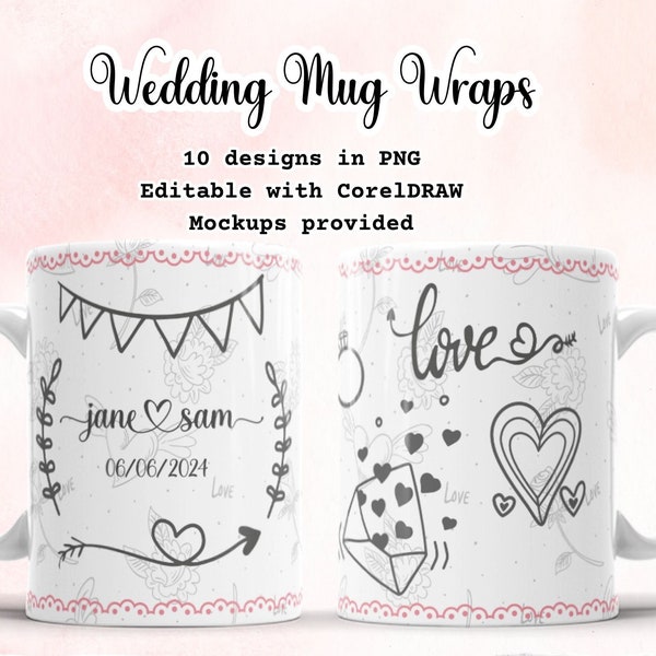 Couple Set Mug Design for Gift Valentines Day PNG Love Mug Wrap Around ...