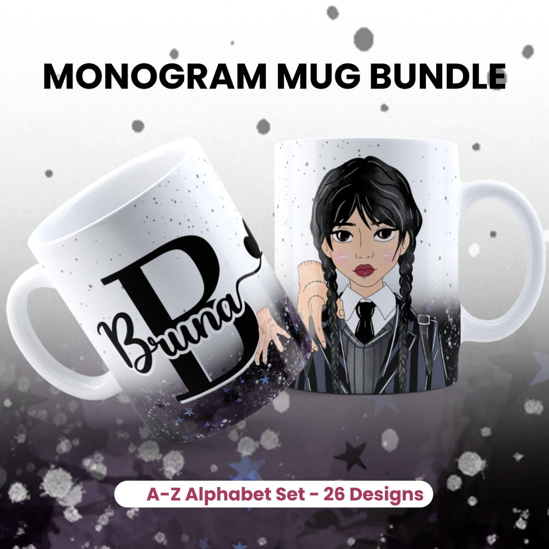 Wednesday Mug Wrap Wednesday Png Monogram Alphabet Mug Wrap Sublimation ...