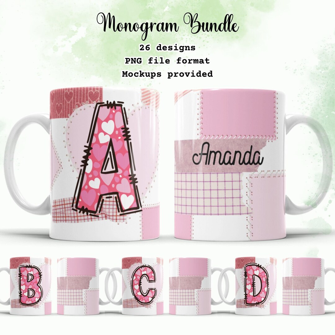 Alphabet Mug Template Monogram Pink Mug Wrap Initial Fabric Scrap Mug ...