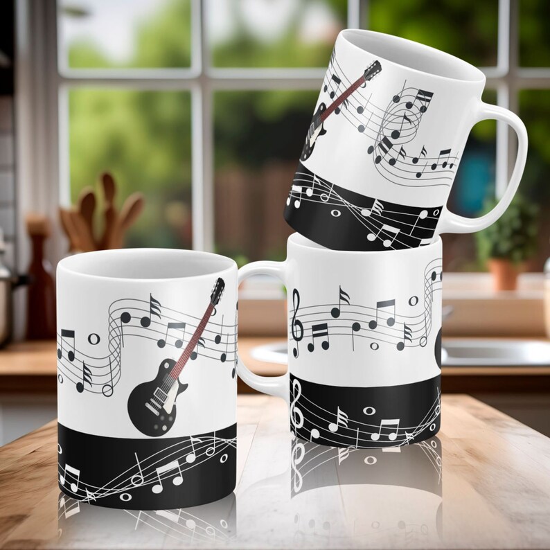 Music Notes Sheet Sublimation Design Guitar Mug Png Digital Mug Wrap ...