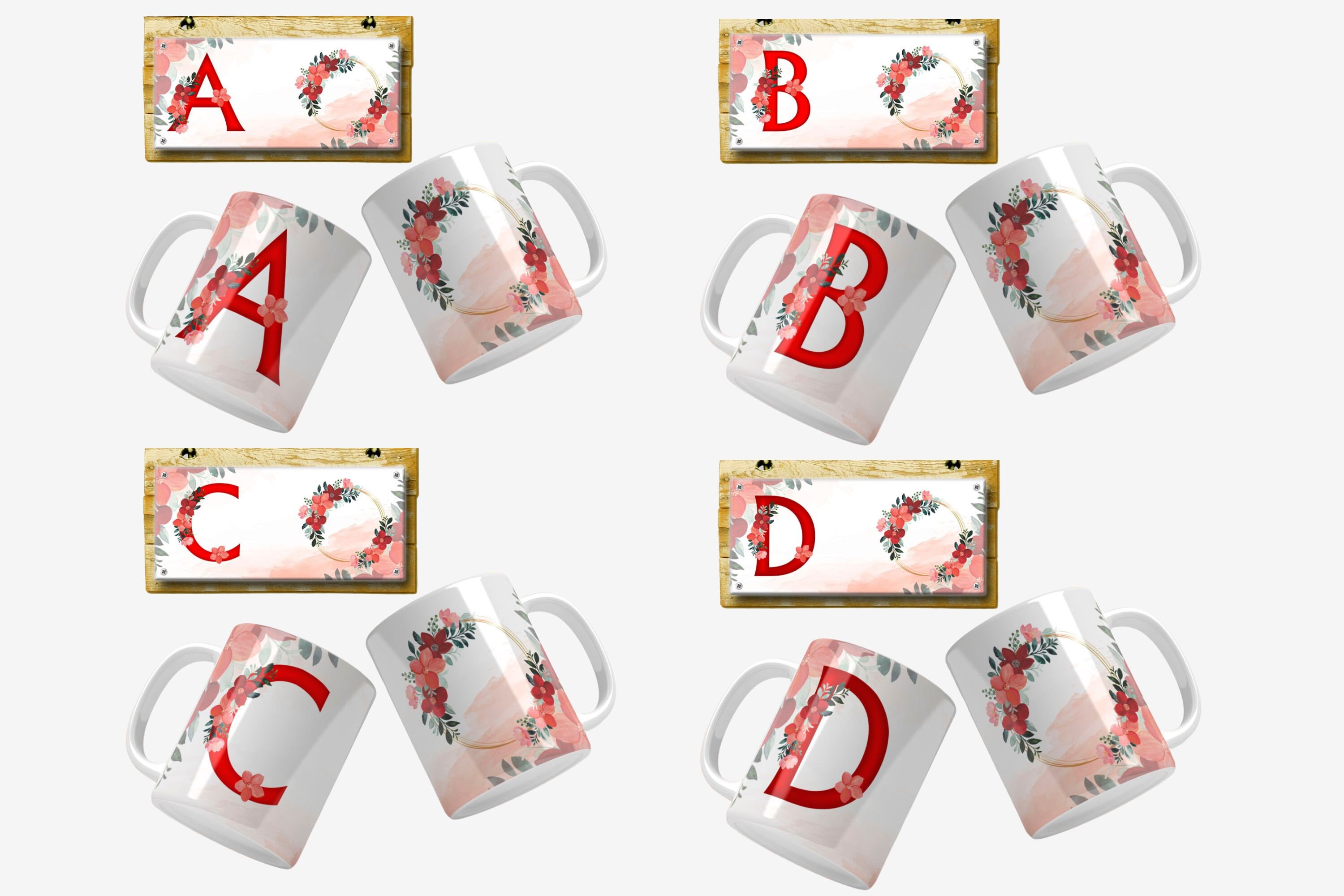 Monogram Floral Alphabet Mug Wrap Png Sublimation Mug Designs Initials ...
