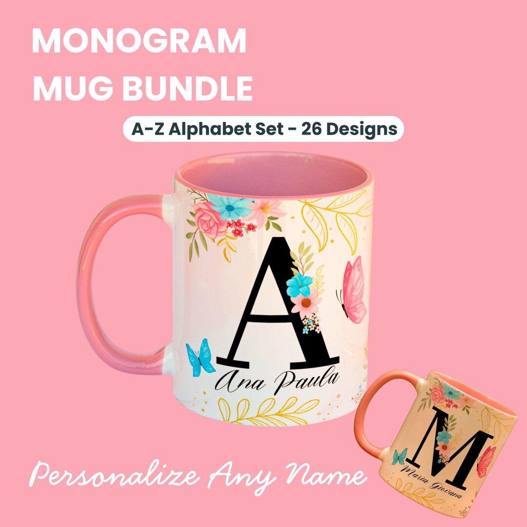 Monogram Alphabet Mug Wrap Sublimation Floral Alphabet Mug Template ...