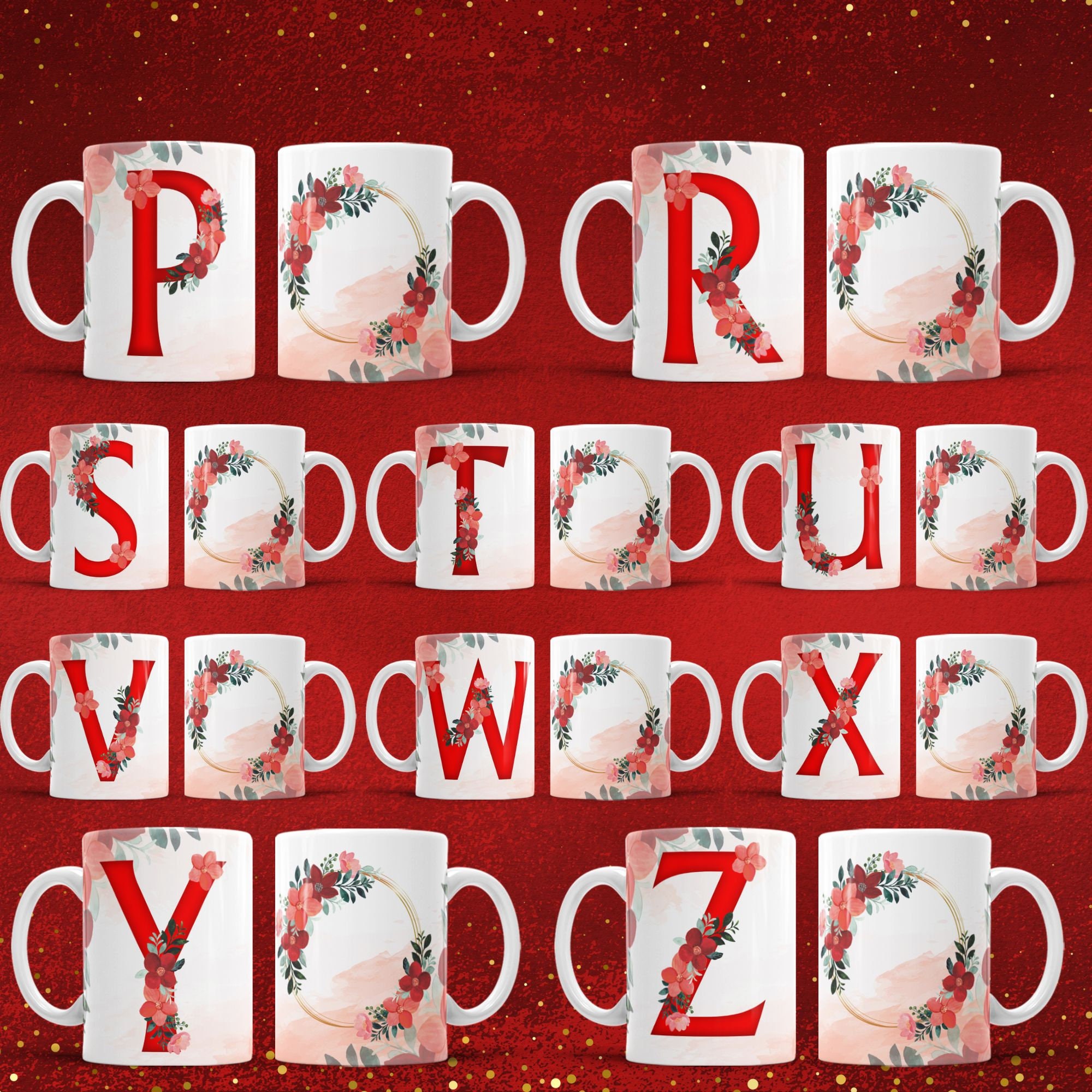 Monogram Floral Alphabet Mug Wrap Png Sublimation Designs Initial ...