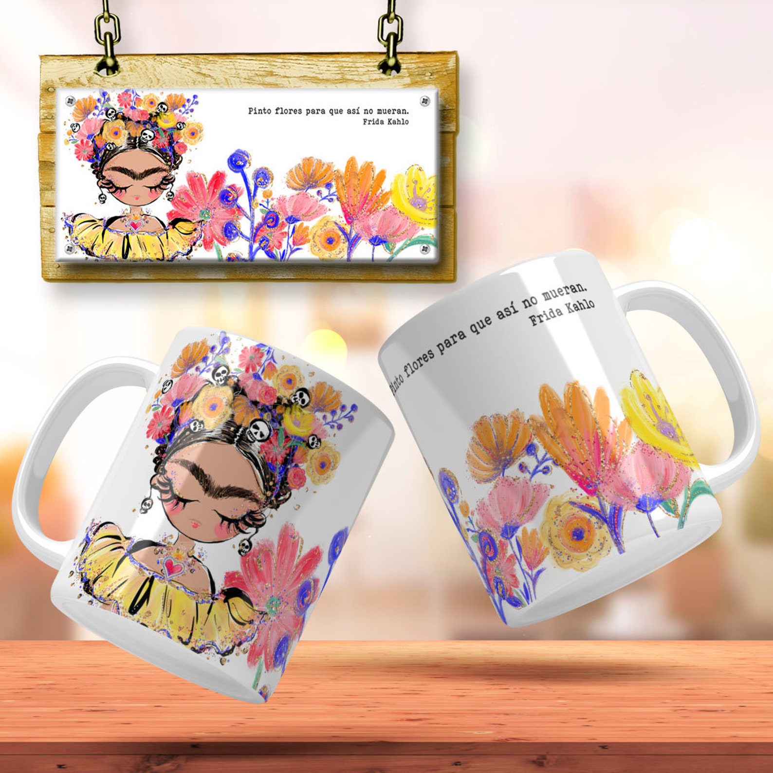 Frida Kahlo Mug Wrap Spanish Quotes Pinto Flores Para Que Asi No Mueran ...
