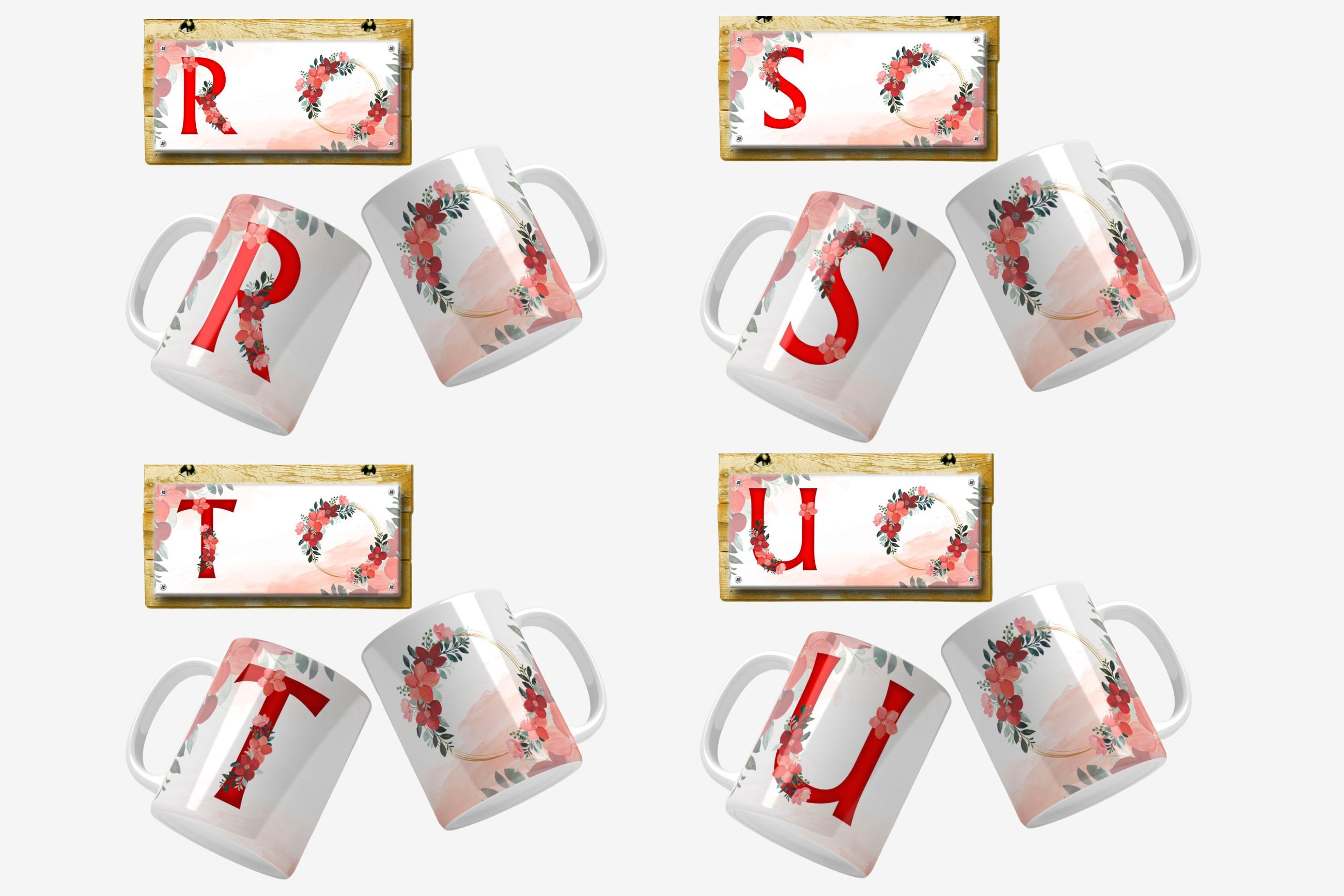Monogram Floral Alphabet Mug Wrap Png Sublimation Mug Designs Initials ...