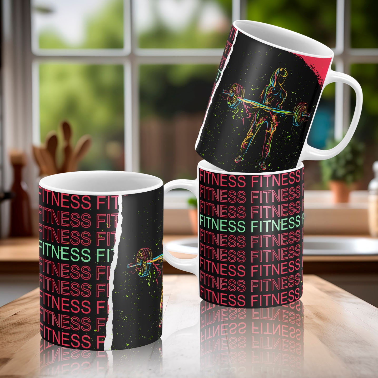 Female Bodybuilder Mug Wrap Template No Pain No Gain PNG Workout Gifts ...