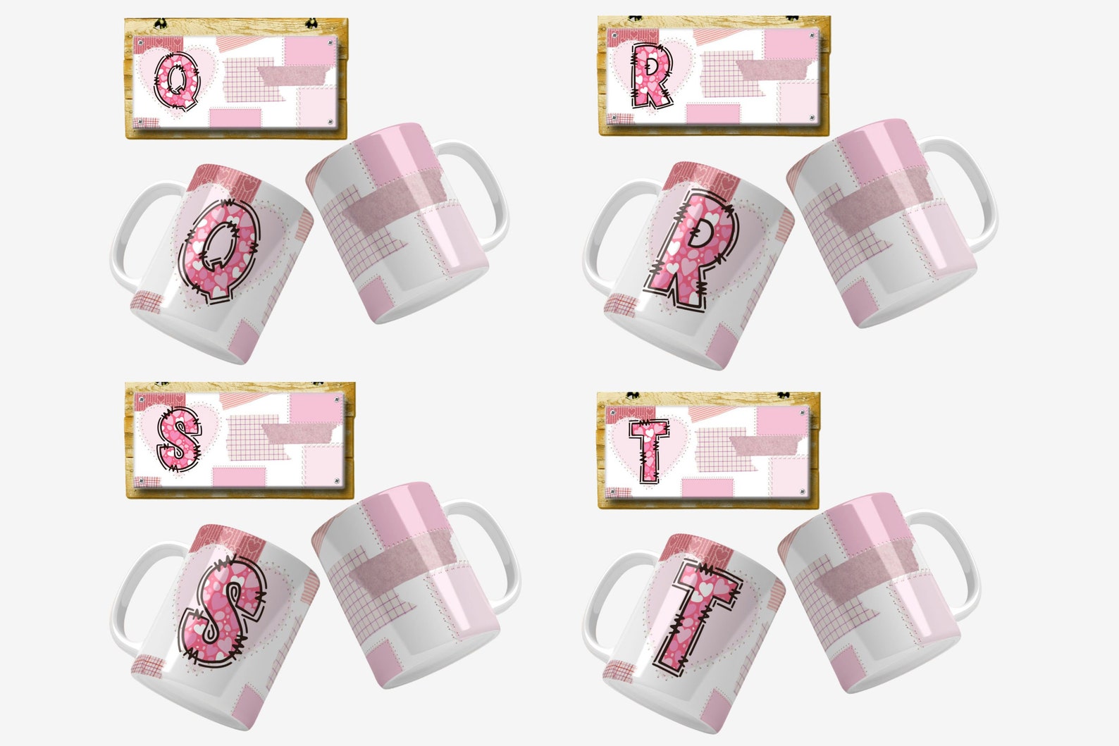 Alphabet Mug Template Monogram Pink Mug Wrap Initial Fabric Scrap Mug ...