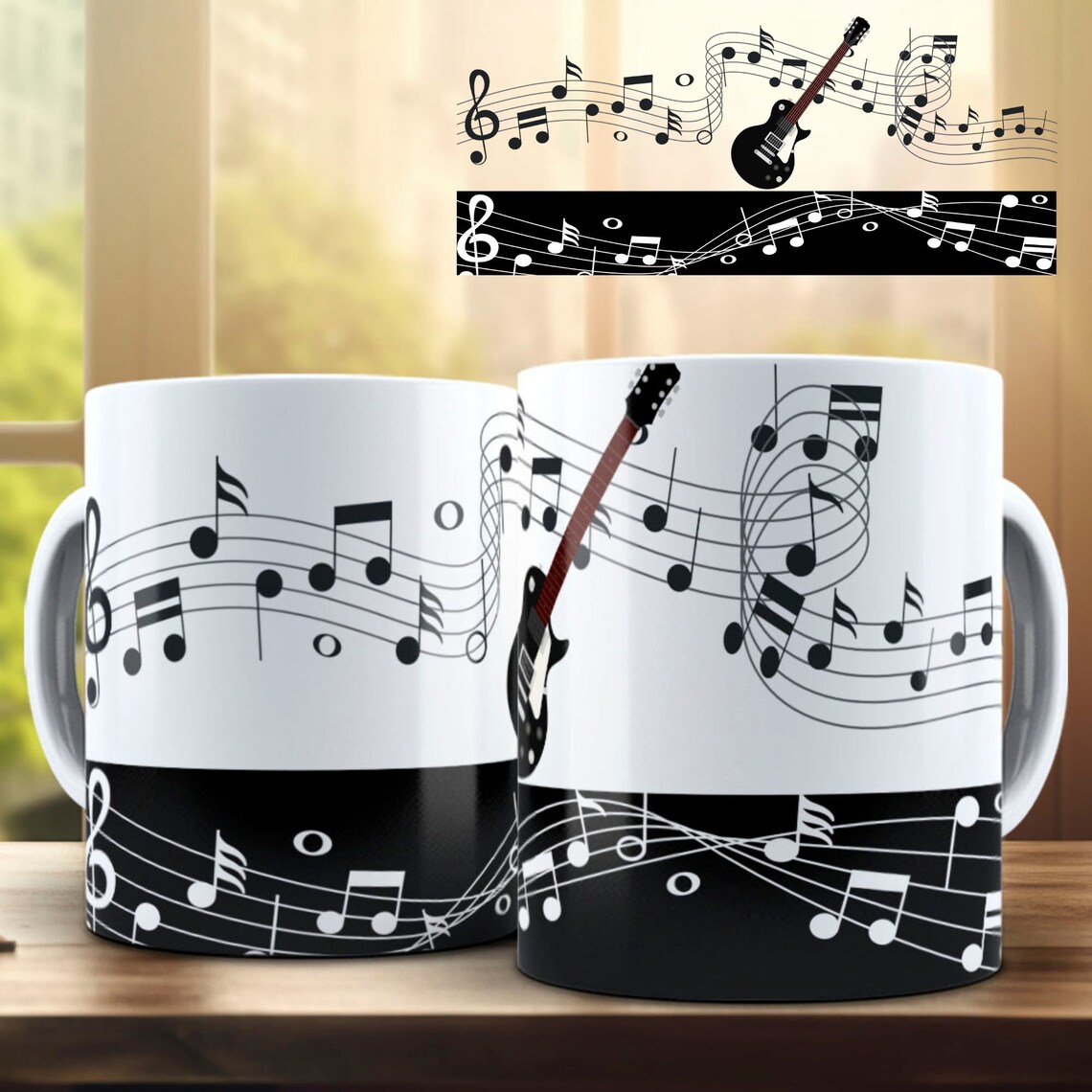 Music Notes Sheet Sublimation Design Guitar Mug Png Digital Mug Wrap ...