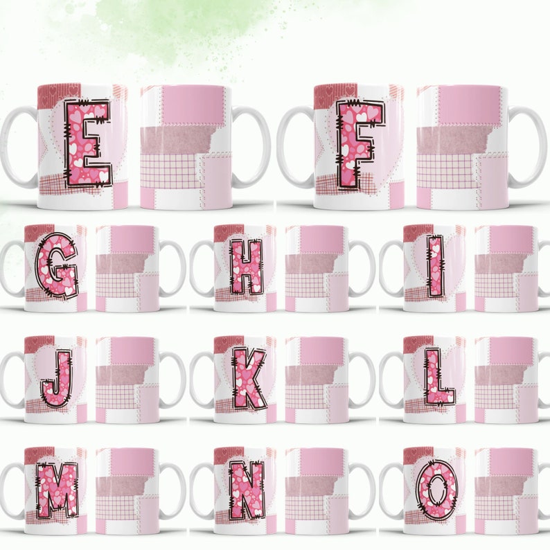 Alphabet Mug Template Monogram Pink Mug Wrap Initial Fabric Scrap Mug ...