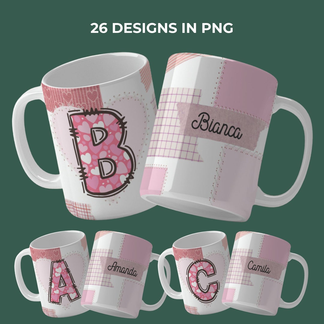 Alphabet Mug Template Monogram Pink Mug Wrap Initial Fabric Scrap Mug ...