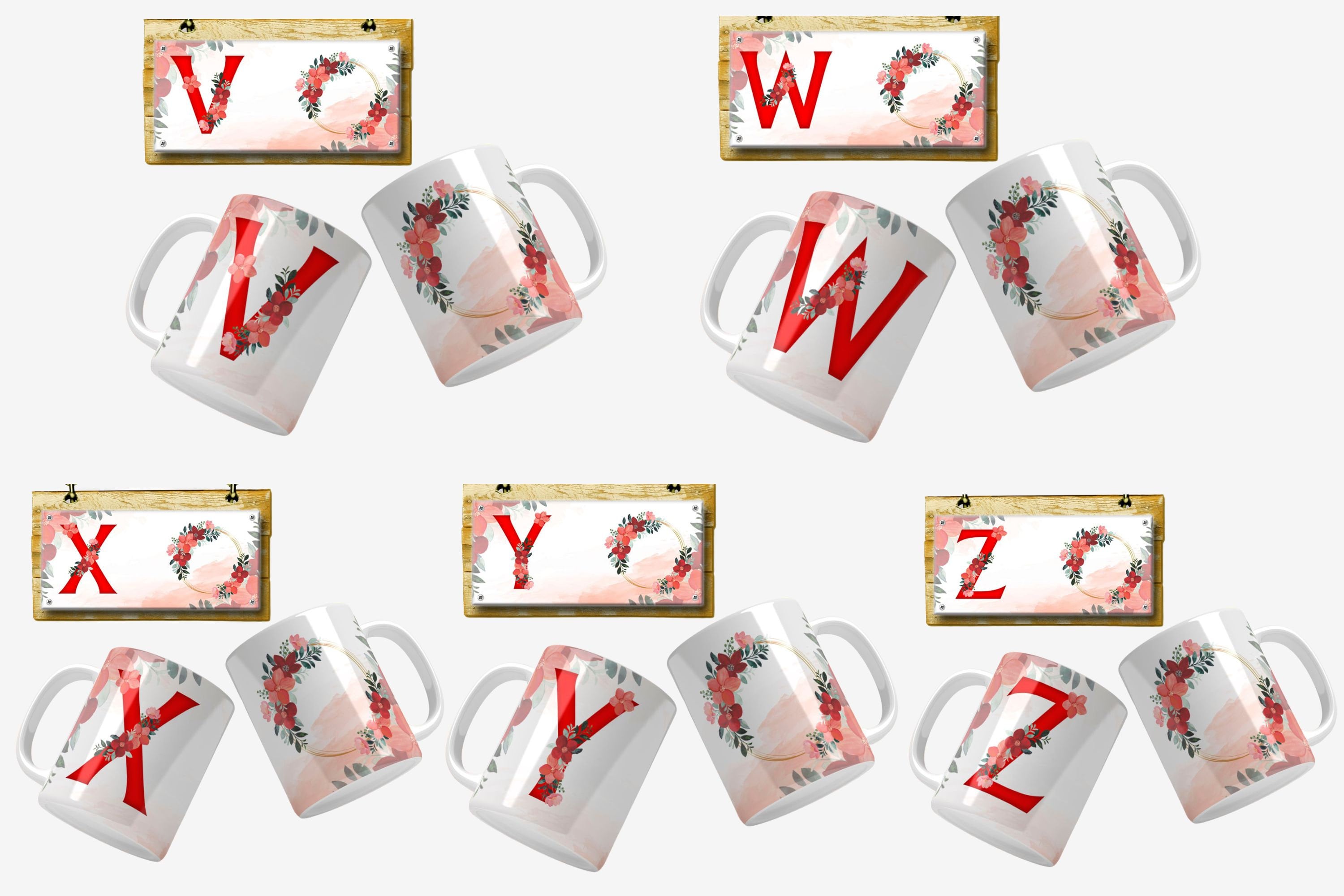 Monogram Floral Alphabet Mug Wrap Png Sublimation Mug Designs Initials ...