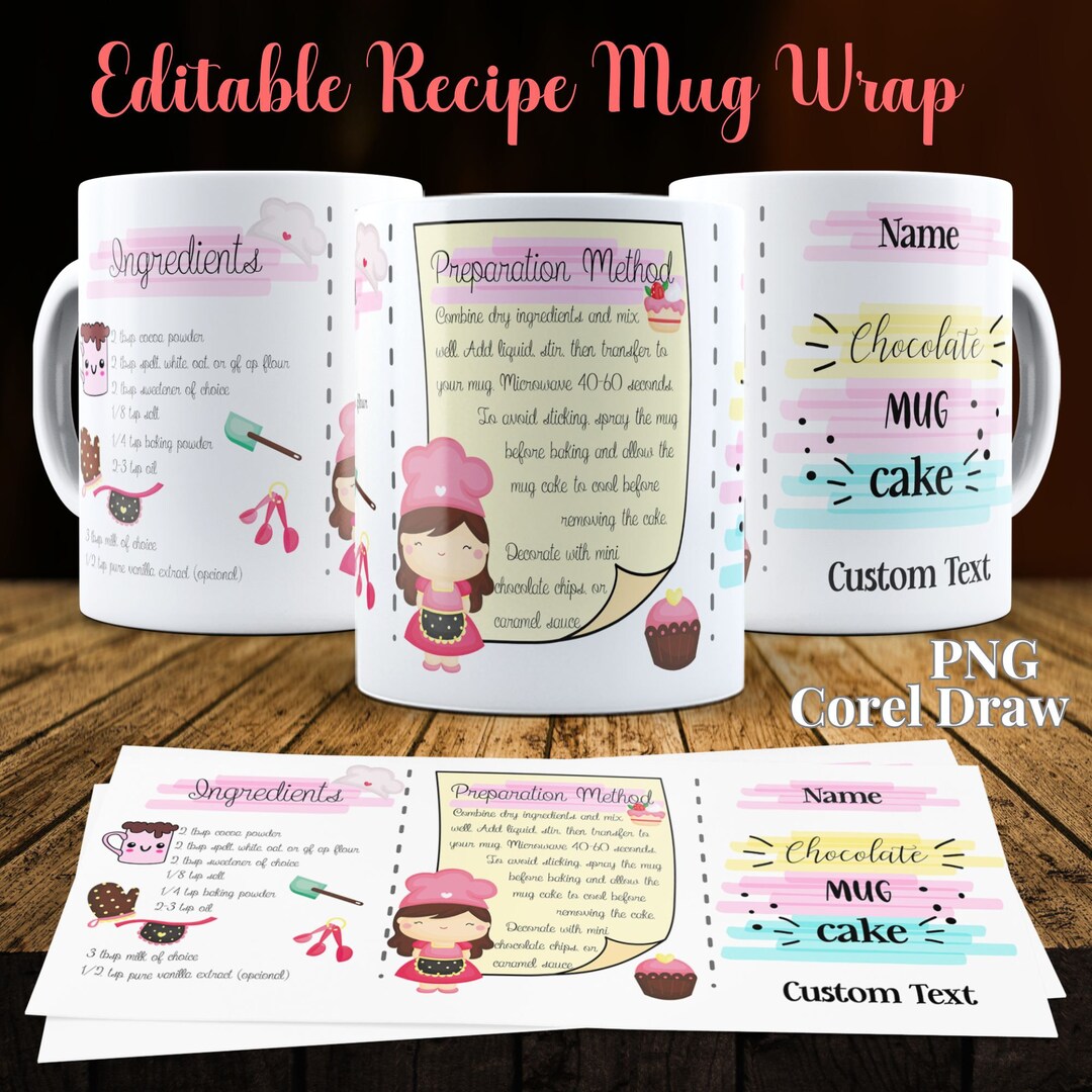 Mug Cake Recipe Mug Wrap PNG Personalized Recipe Keepsake Mug Template ...