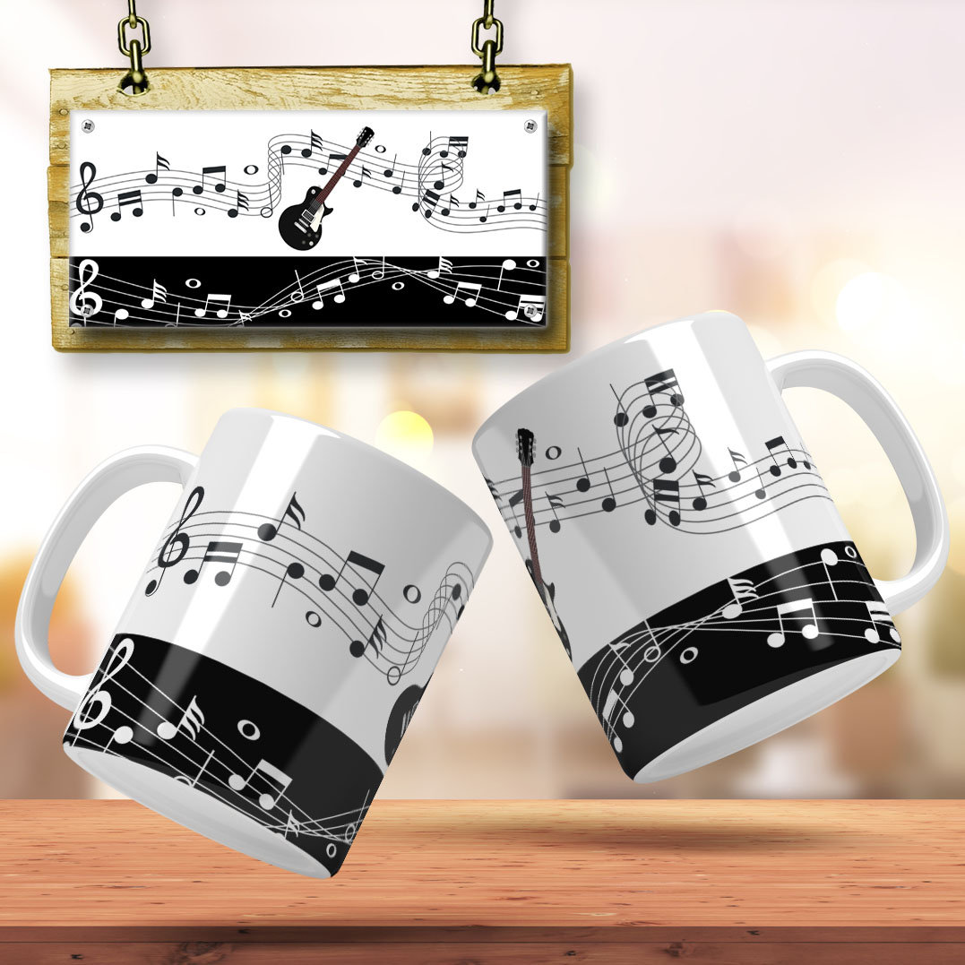 Music Notes Sheet Sublimation Design Guitar Mug Png Music Mug Wrap ...