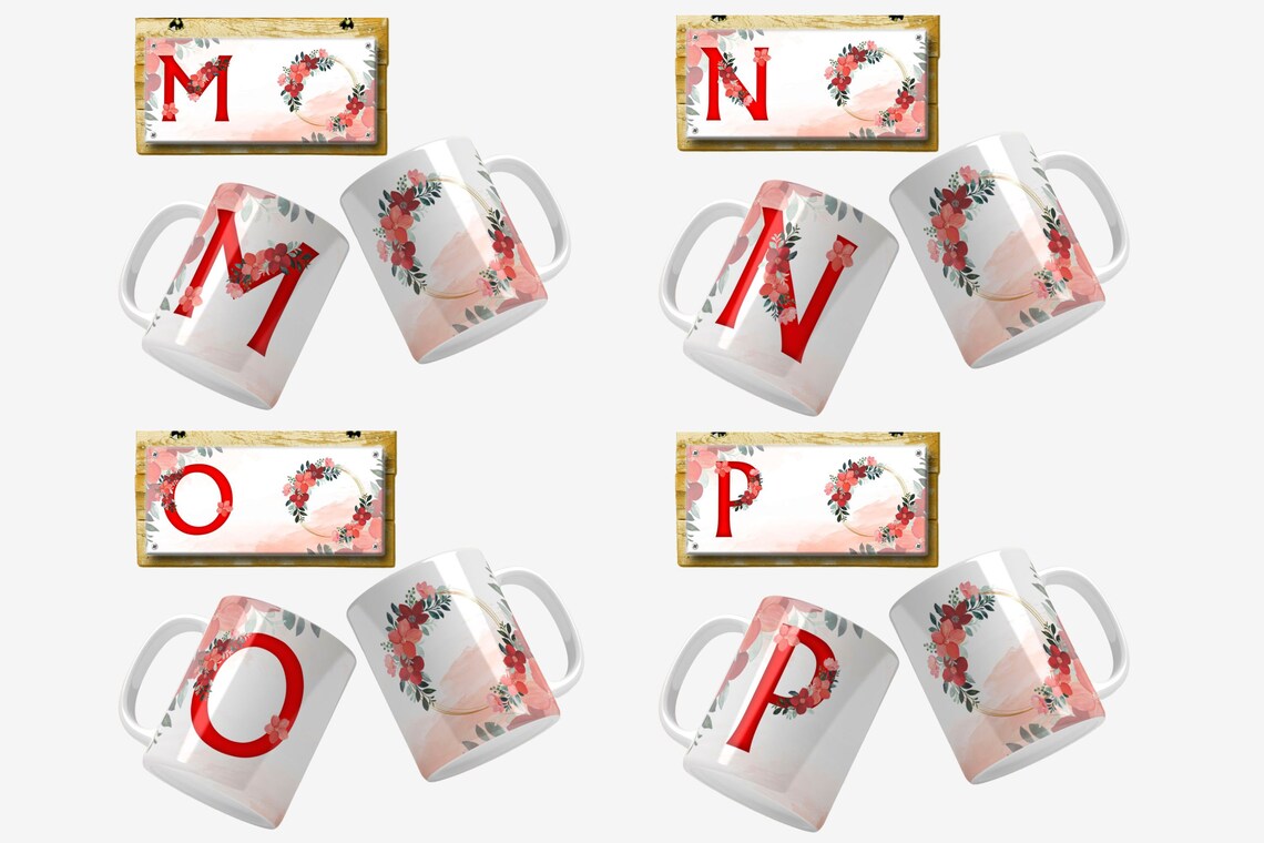 Monogram Floral Alphabet Mug Wrap Png Sublimation Mug Designs Initials ...