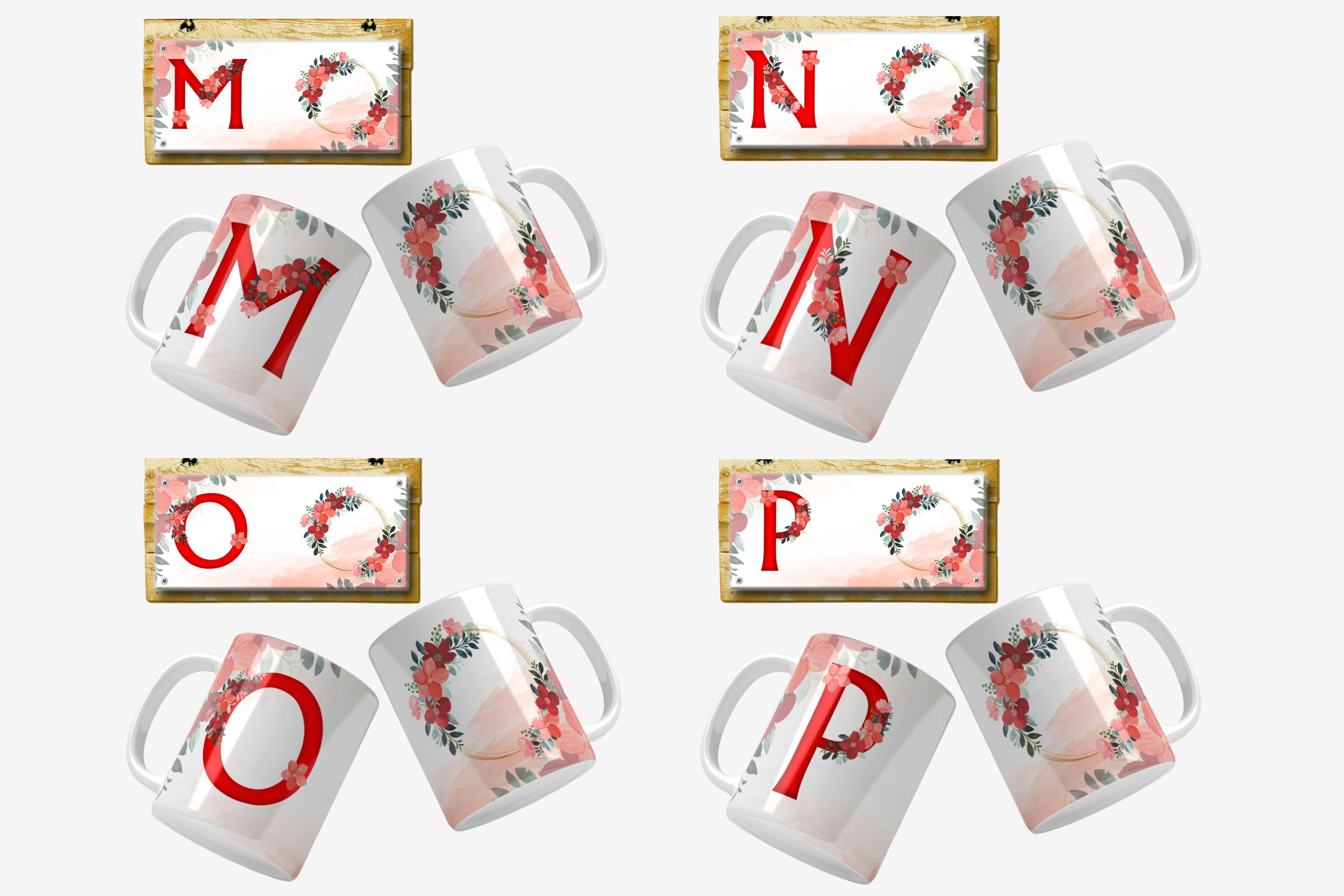 Monogram Floral Alphabet Mug Wrap Png Sublimation Mug Designs Initials ...