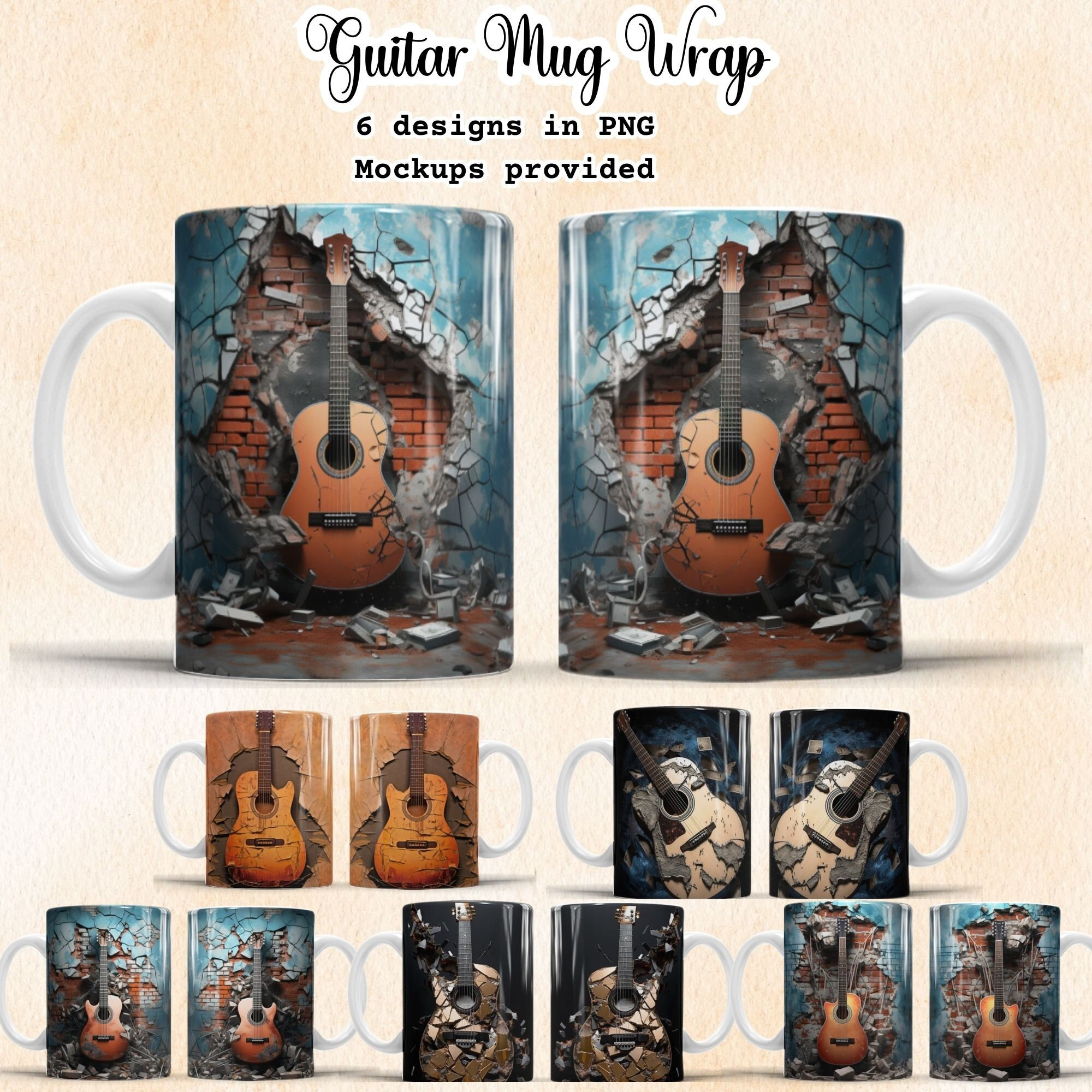 Acoustic Guitar Mug Wrap Png Guitar Coffee Mug Sublimation 15oz Guitar ...