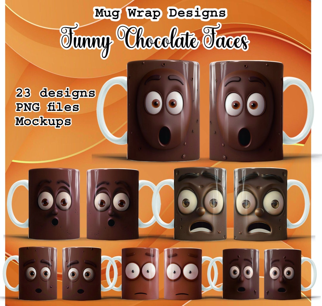 3d Funny Face Mug Wrap Chocolate Face 11oz and 15oz Mug Template 3D ...