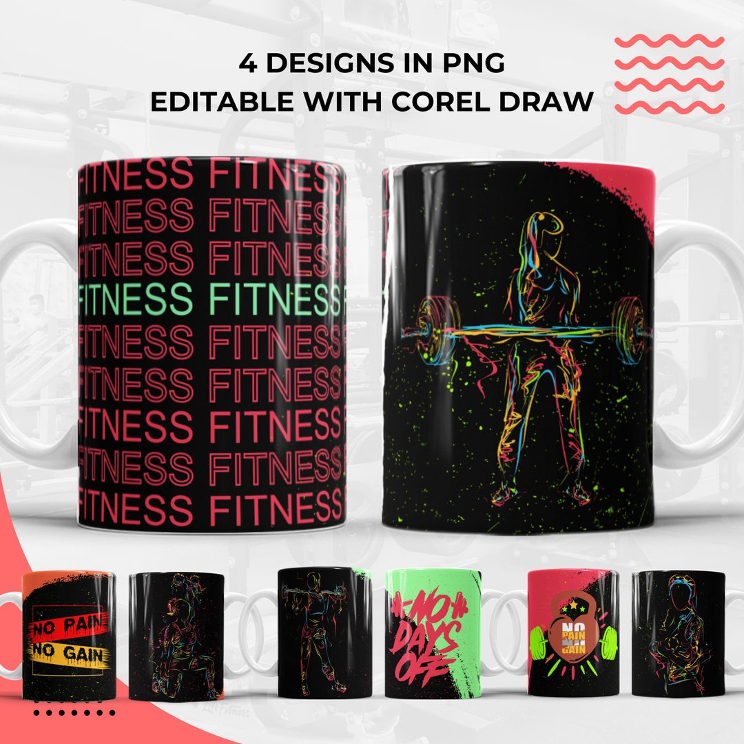 Female Bodybuilder Mug Wrap Template No Pain No Gain PNG Workout Gifts ...