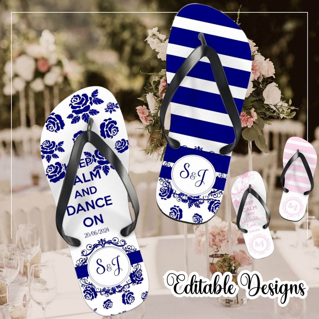 Navy Wedding Flip Flops Design Pink Bridesmaids Slippers Bridal Shoe ...