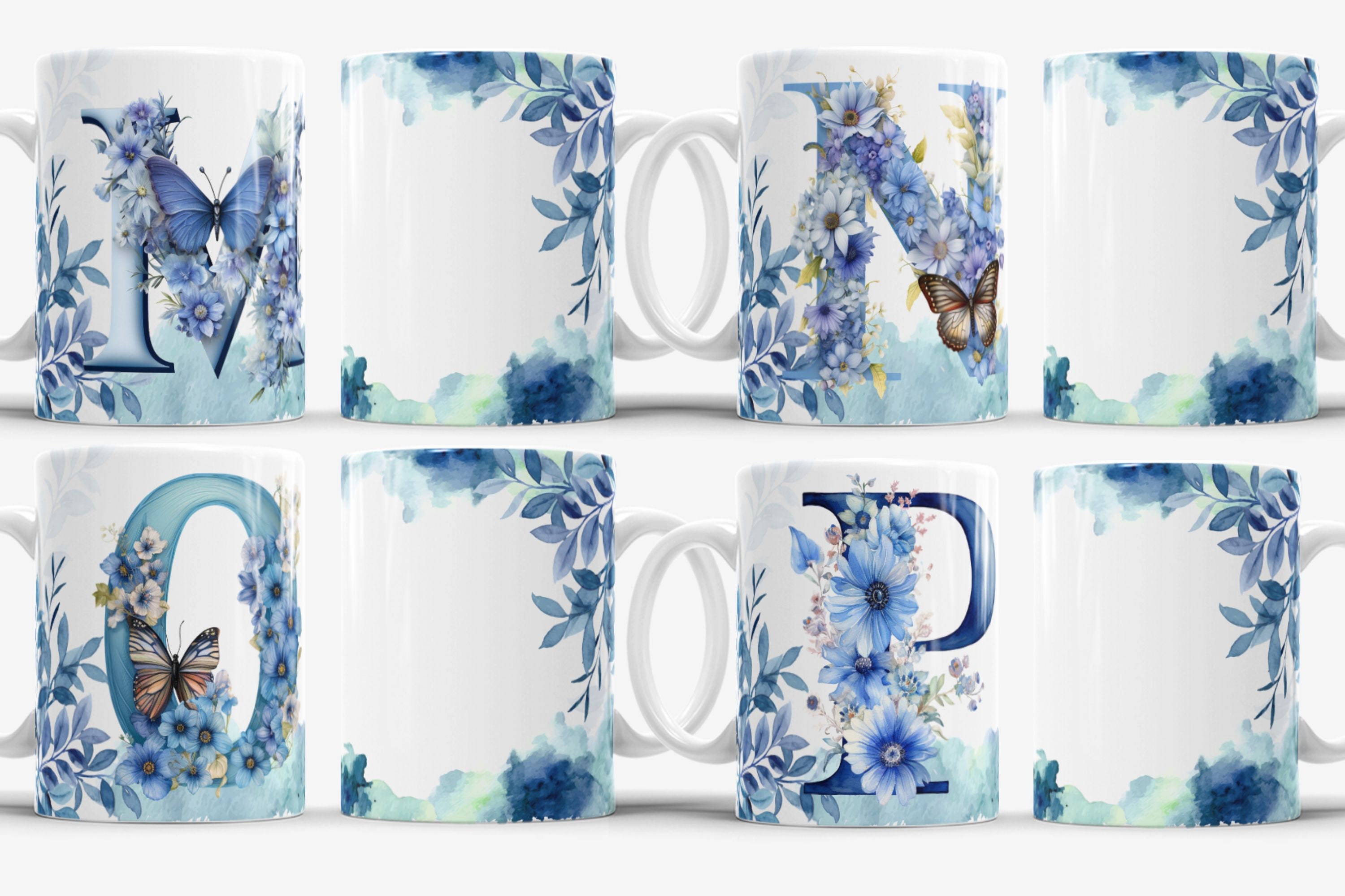 Monogram Coffee Sublimation Mug Png Butterfly Mug Wrap Alphabet 26 ...