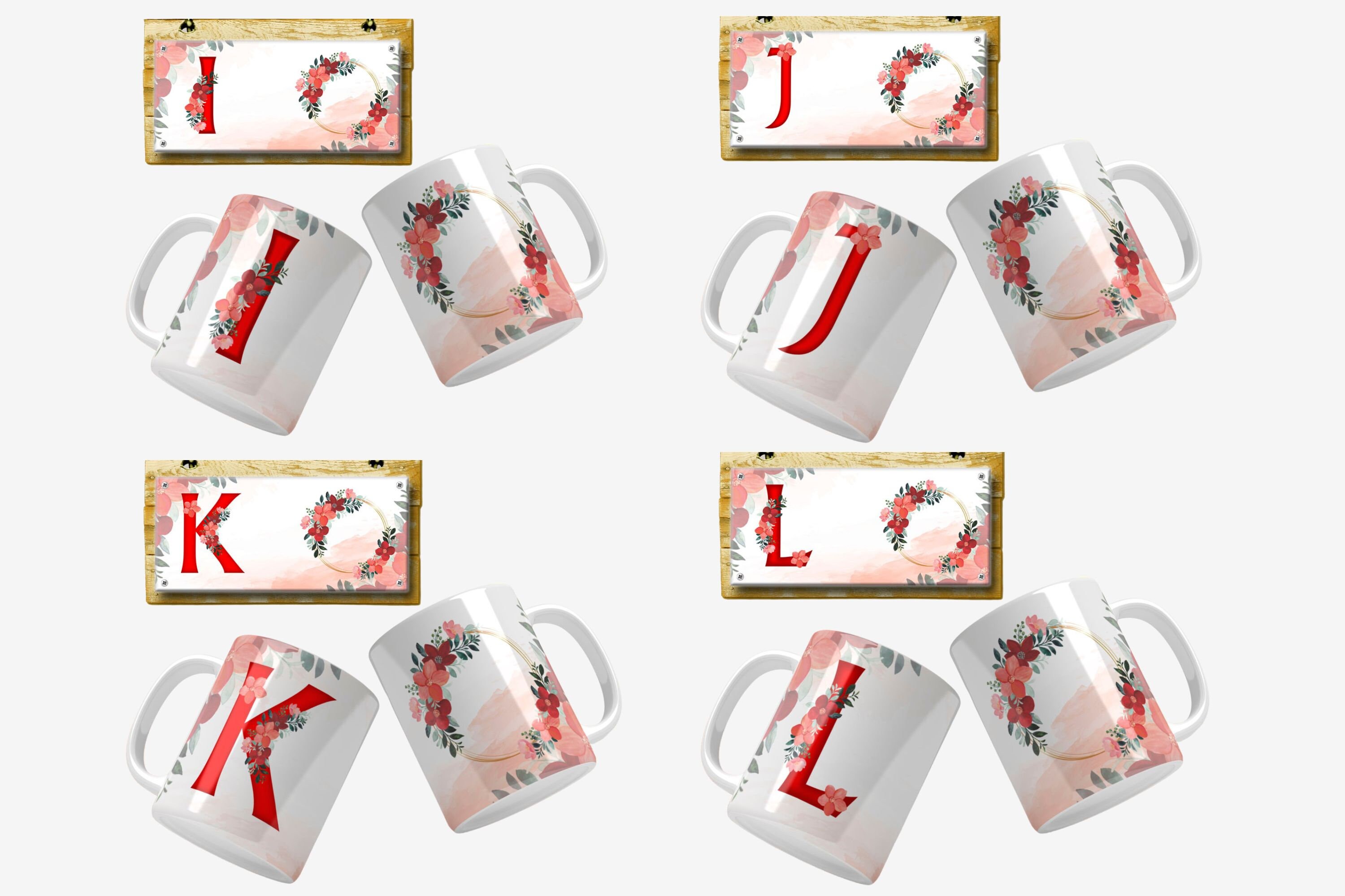 Monogram Floral Alphabet Mug Wrap Png Sublimation Mug Designs Initials ...