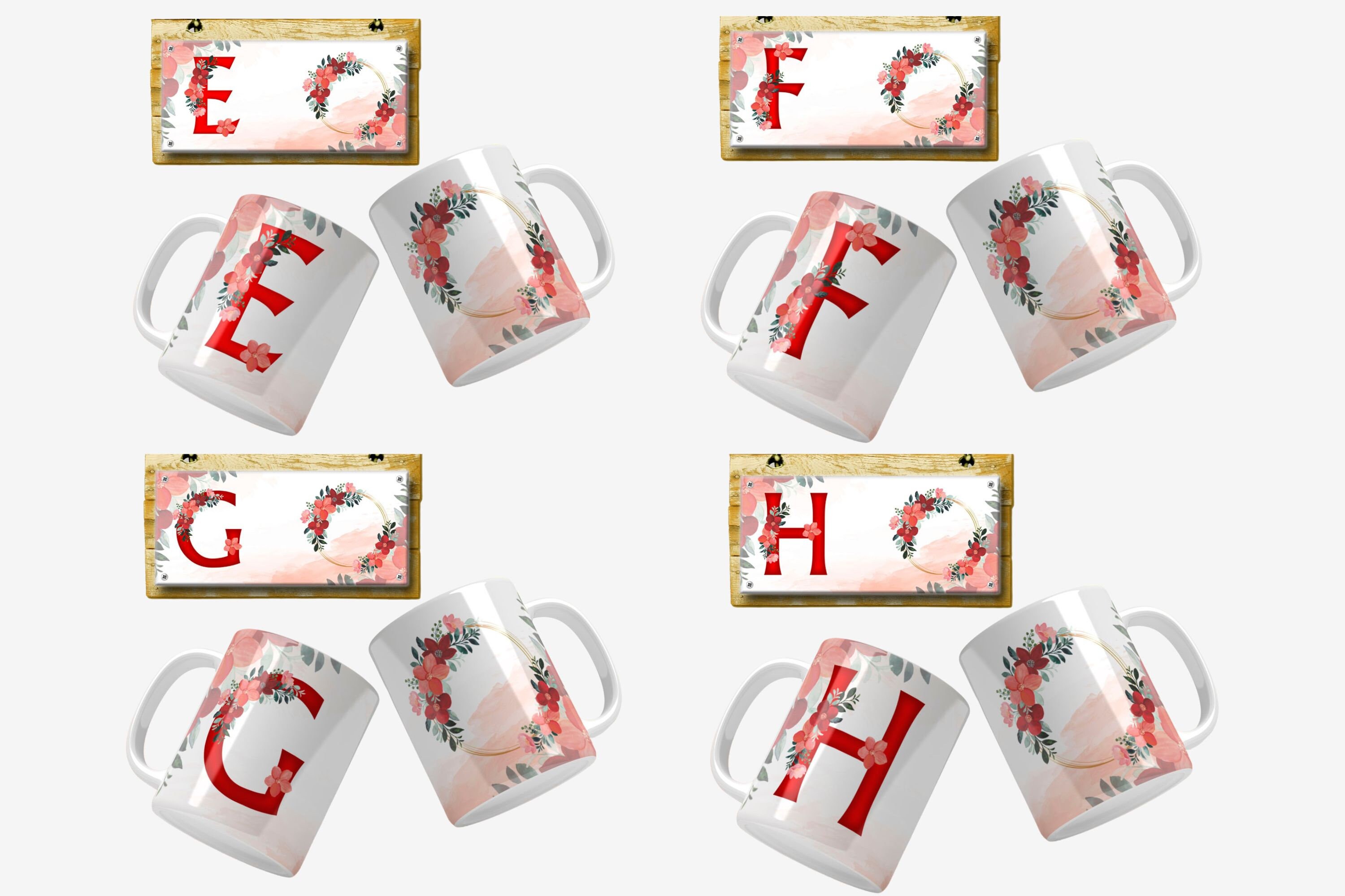 Monogram Floral Alphabet Mug Wrap Png Sublimation Mug Designs Initials ...