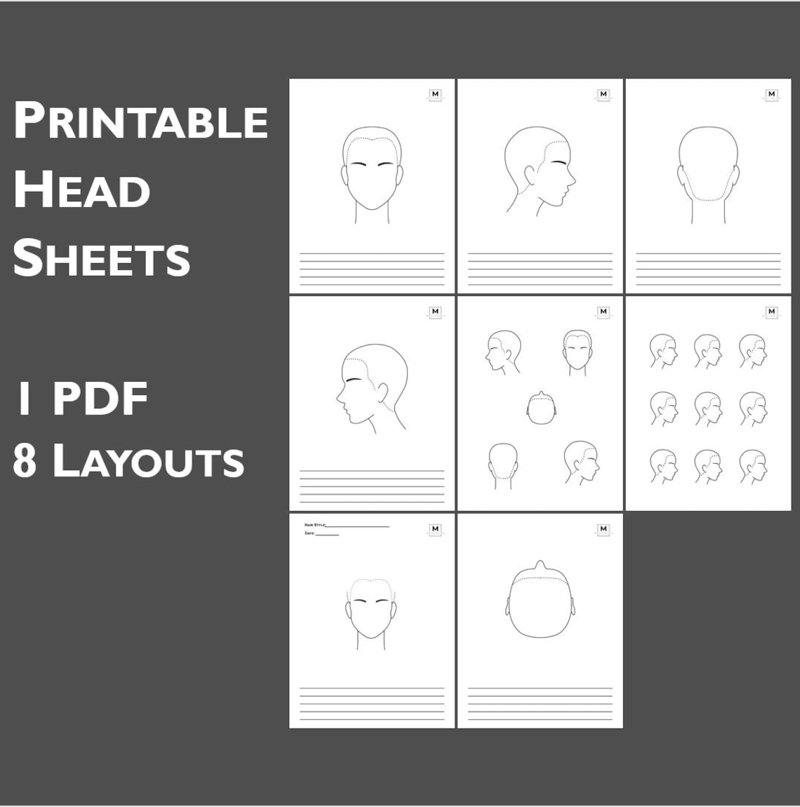 Hairdressing Head Diagram Sheets: Technical Printouts (digital File) - Etsy
