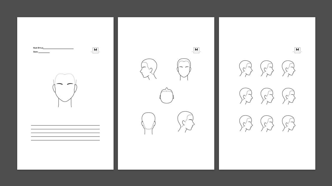 Hairdressing Head Diagram Sheets: Technical Printouts (digital File) - Etsy