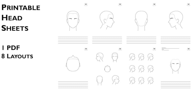 Hairdressing Head Diagram Sheets: Technical Printouts (digital File) - Etsy