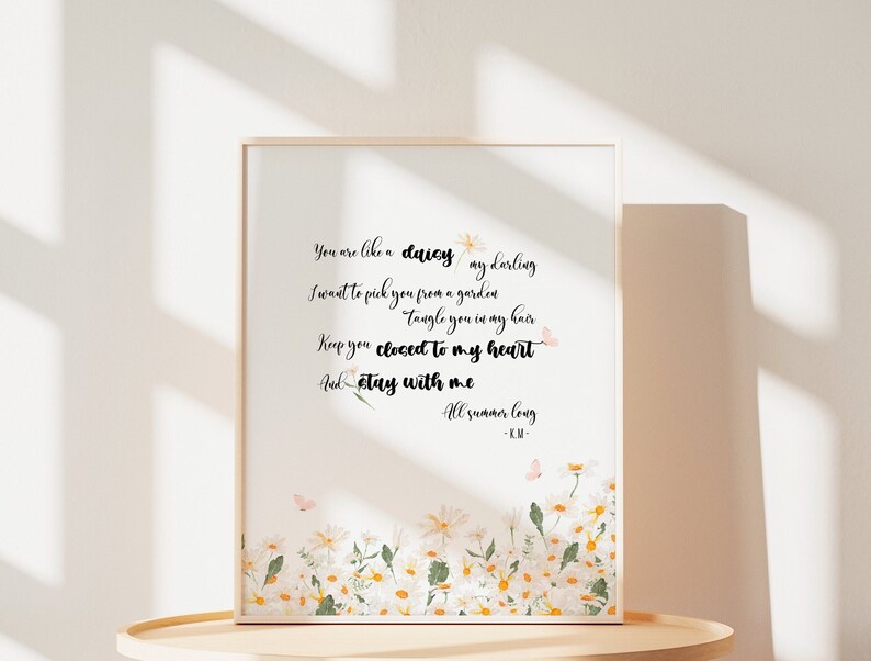 Printable Poem Wall Art, Daisy Poem, Love Poem, Flower Wall Art, Quote ...